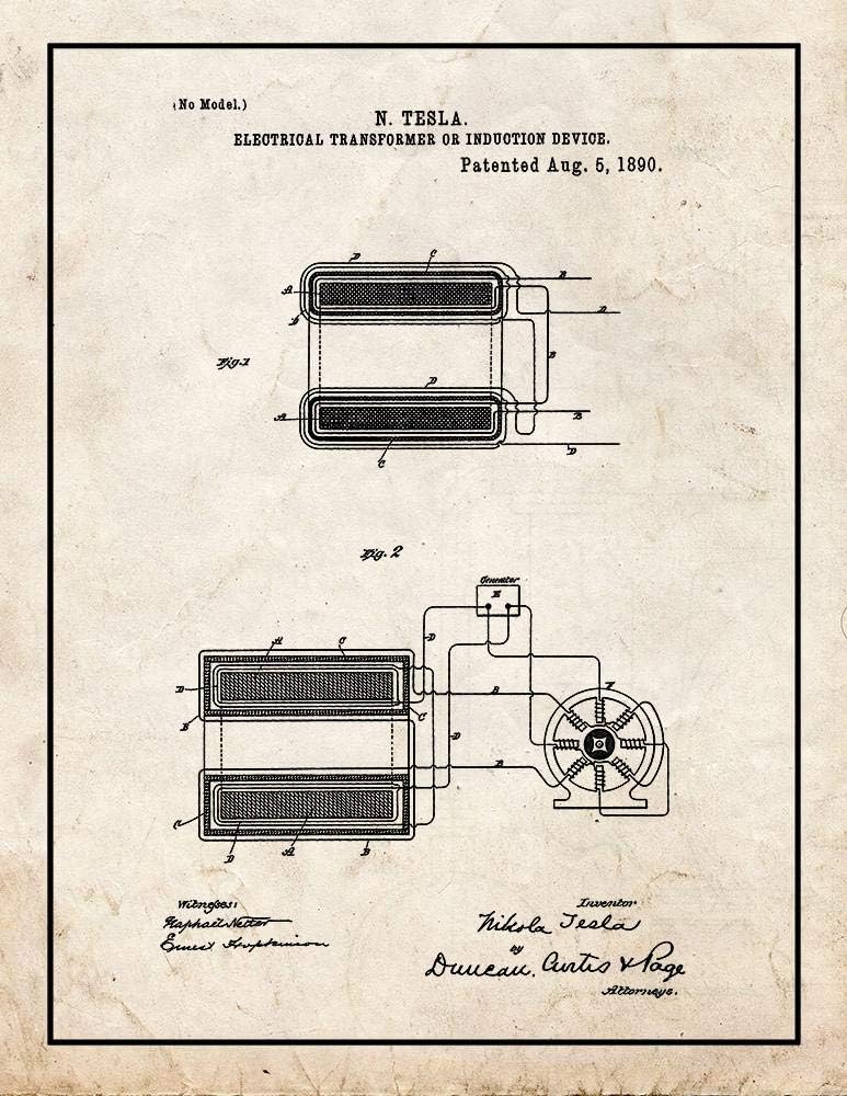 Amazon.com: Tesla Electrical Transformer Or Induction Device Patent ...