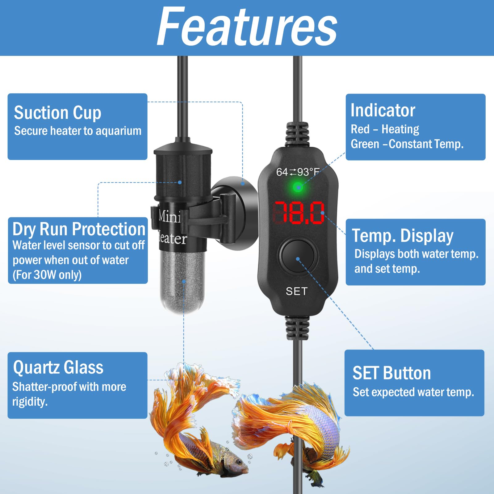 Snapklik.com : FUMAK Super Mini Aquarium Heater 10W Betta Heater ...