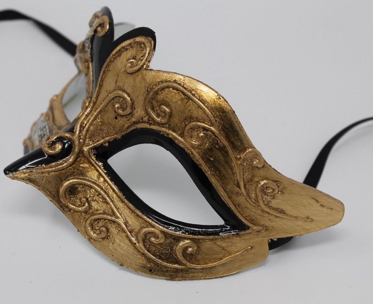 VENETIAN MASQUERADE CARNIVAL PARTY EYE BALL MASK BLACK & GOLD WITH ...