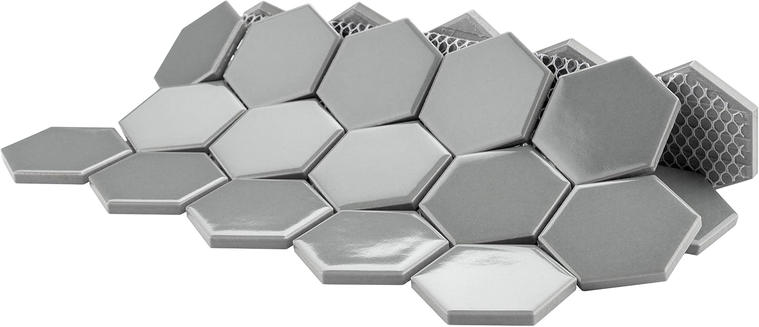 Buy SomerTile Metro 2 Hex 11 x 10.5 Glossy Light Grey Porcelain Mosaic ...