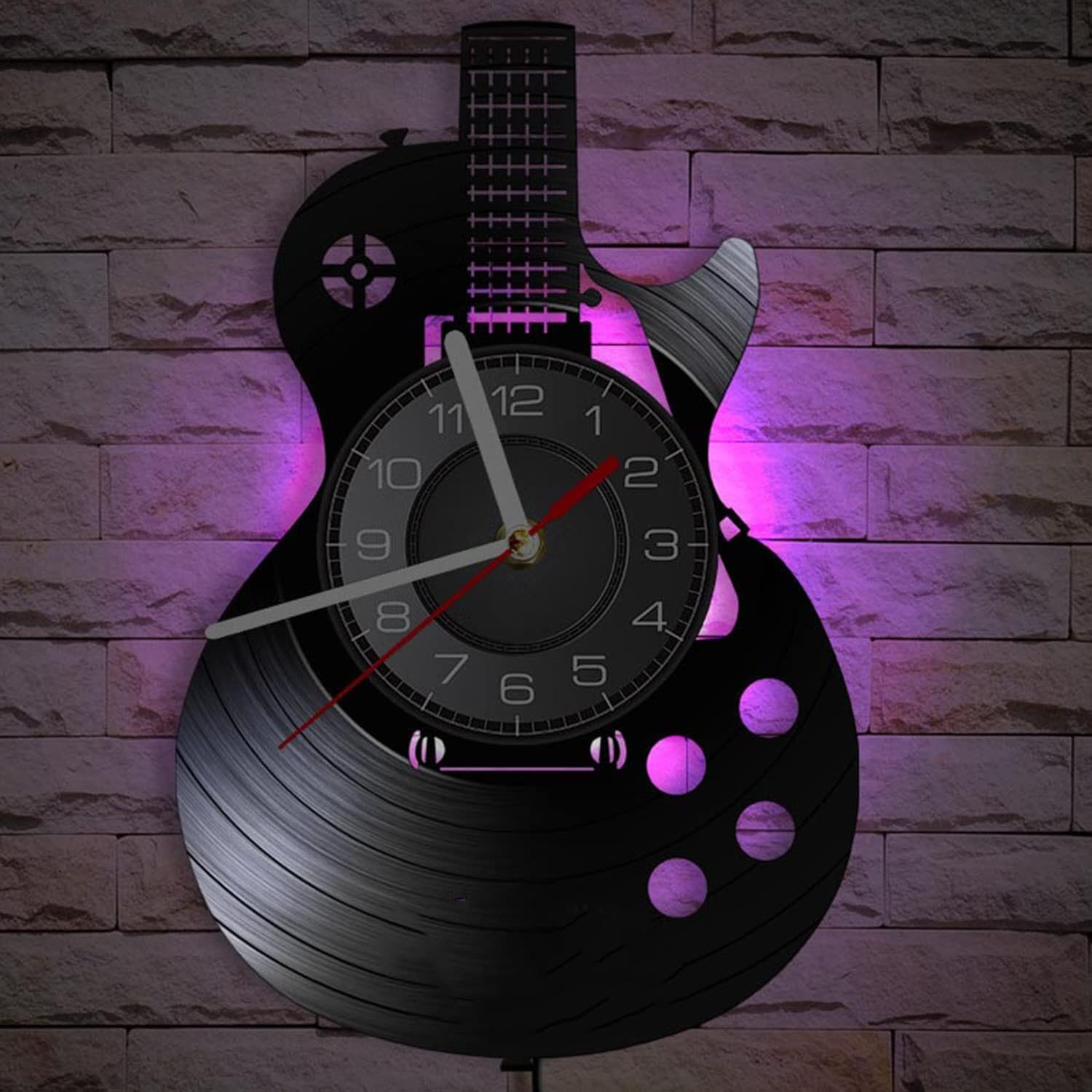 Amazon.com: QianZhou-Uk Music Vinyl Record Wall Clock,Creative Guitar ...