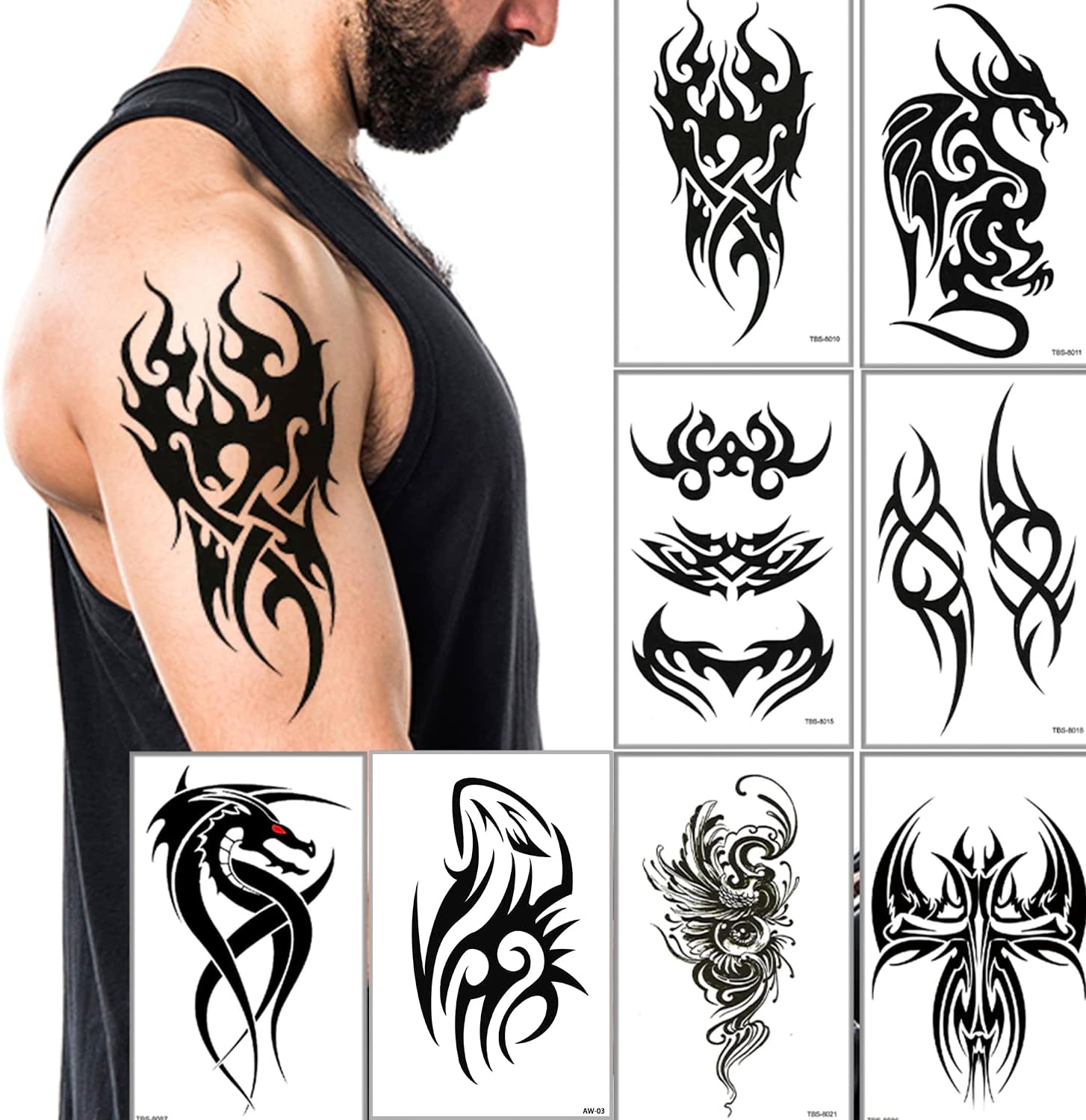 Temporary Tattoos Big Tribal Totem Tattoo Sticker for Men Women Black ...