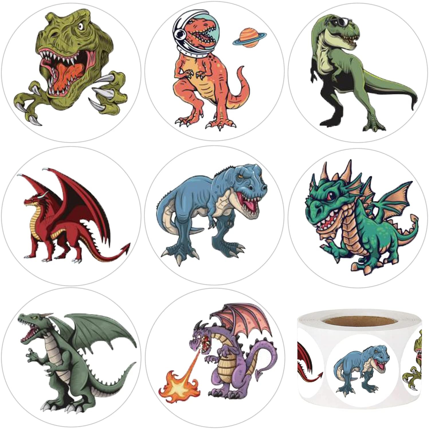 Amazon.com: Hohamn 600Pcs Dinosaur Stickers for Kids 1.5 Inch Dragon ...