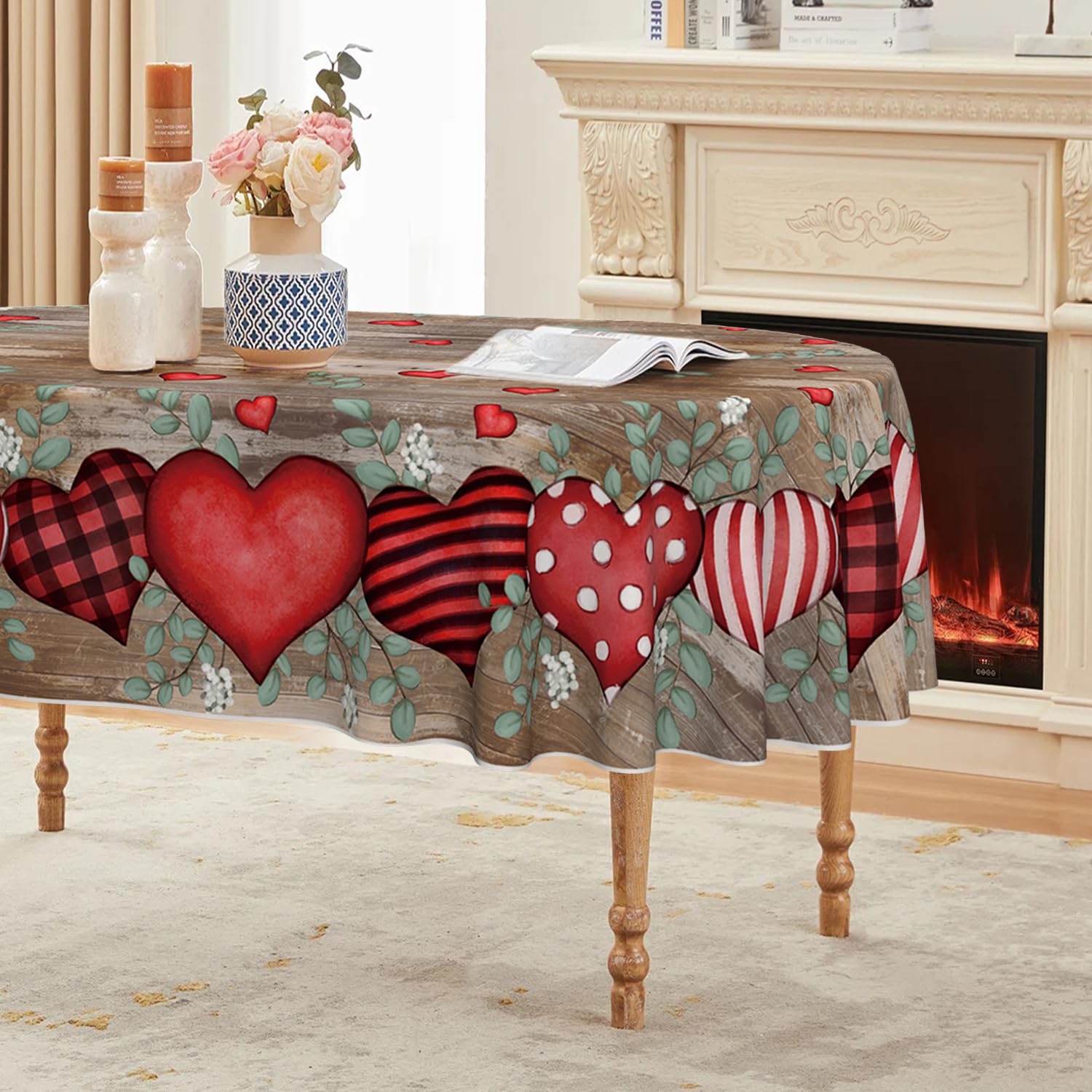 Amazon.com: Horaldaily Valentine's Day Tablecloth 60×84 Inch Oval, Love ...