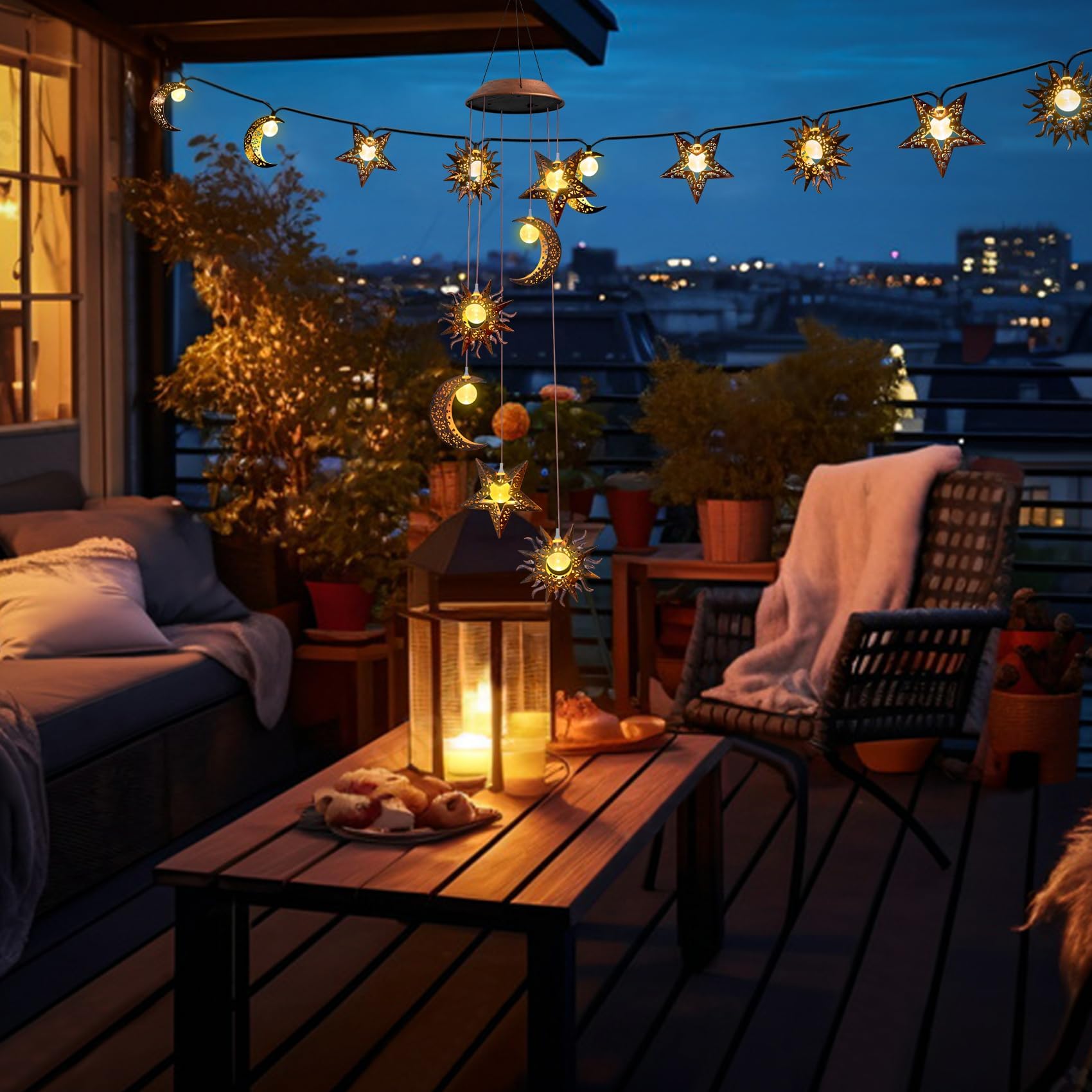 Amazon.com : Solar Outdoor Lights Sun Moon Star Decorations Hanging ...