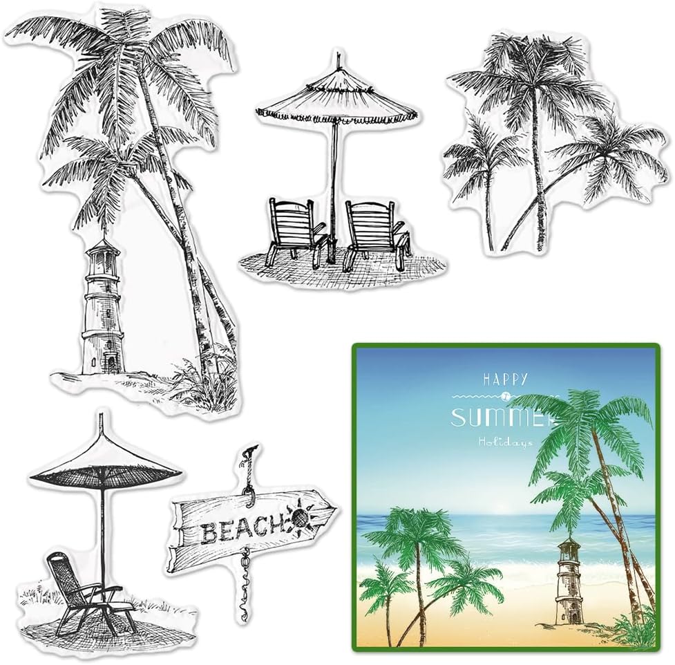 Amazon.com: Hying Summer Palm Tree Clear Stamps for Card Making ...