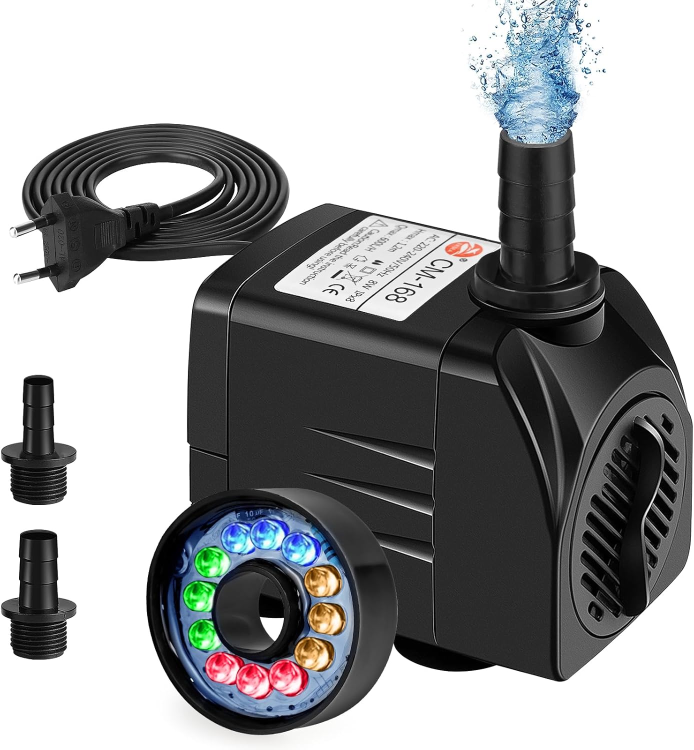 8W 600L/H Mini Wasserpumpe, 12 LED Aquariumpumpe Teichpumpe ...
