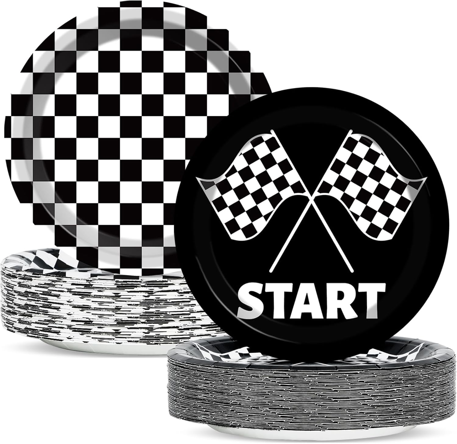Amazon.com: 50 PCS Black and White Checkered Party Plates for Race Car ...