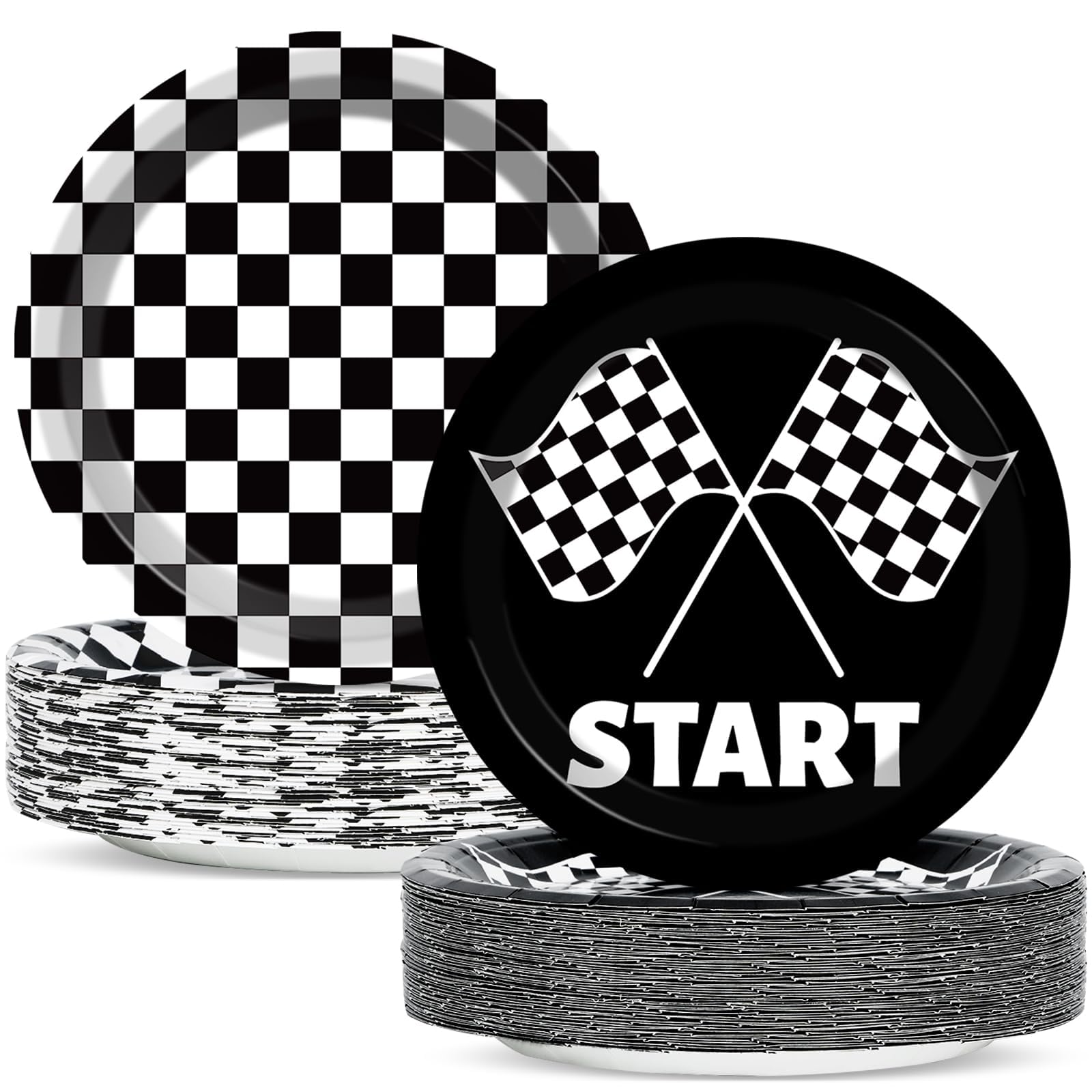 Amazon.com: 50 PCS Black and White Checkered Party Plates for Race Car ...