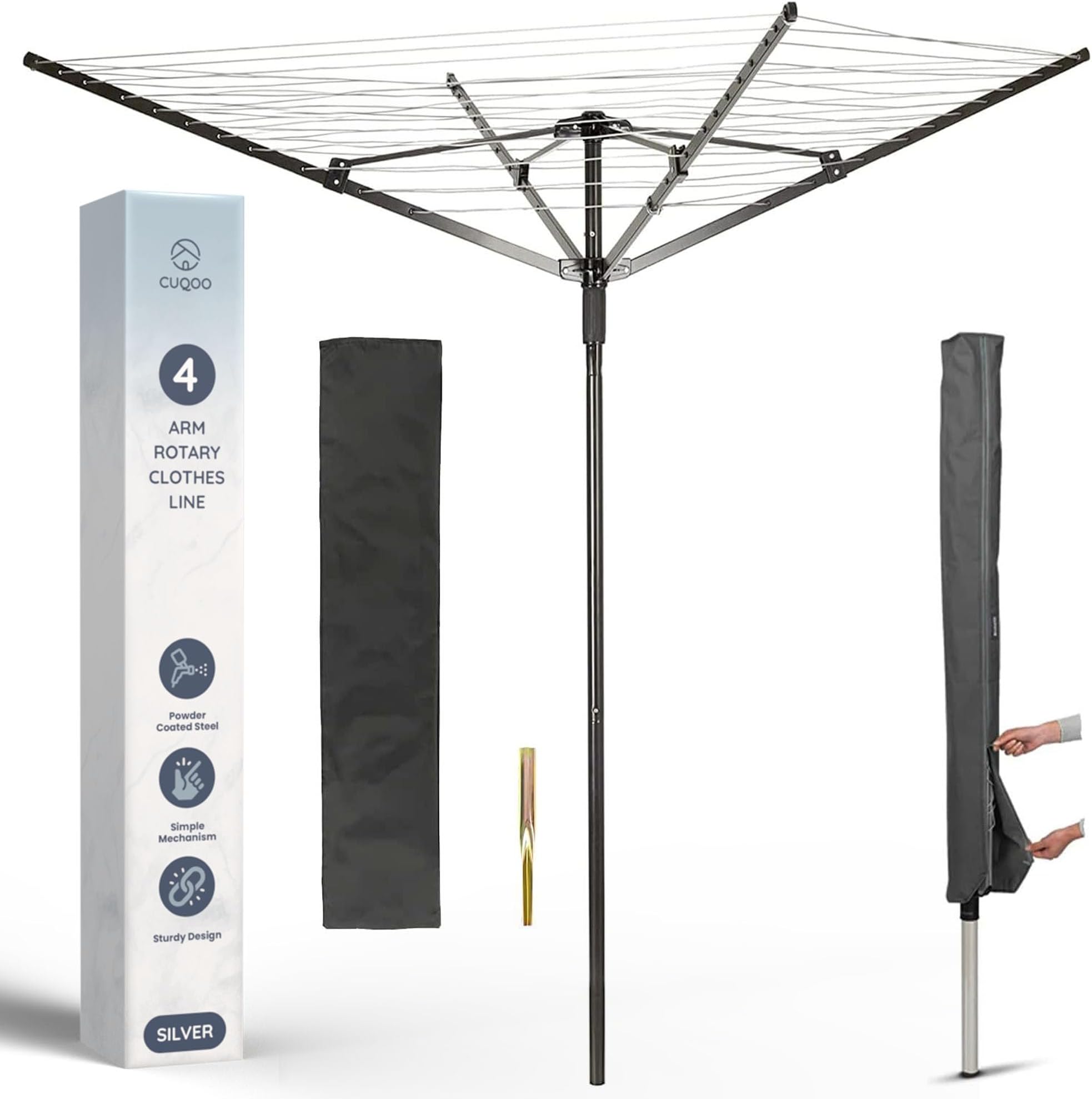 HEFTMAN Outdoor Rotary Washing Line - 45m Easy Assembly 4 Arm Rotary ...