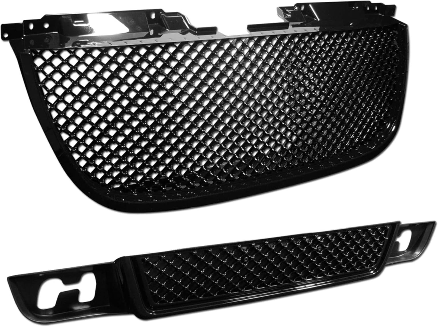 Amazon.com: Glossy Black Mesh Front Upper Hood Grill + Lower Bumper ...