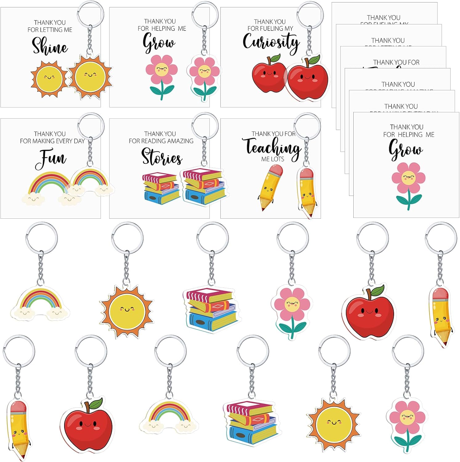 Amazon.com: Sureio 48 Sets Teacher Keychain Bulk Acrylic Keychain with ...