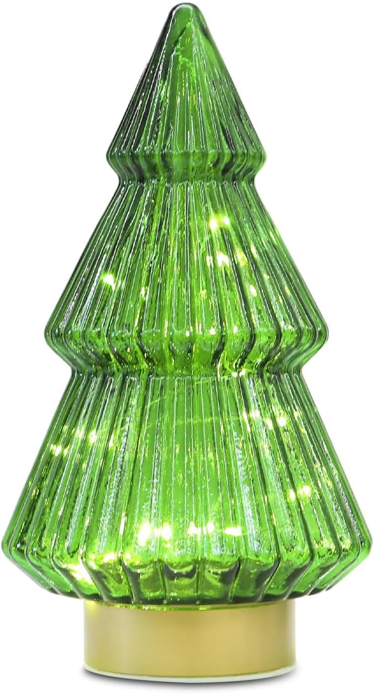 Amazon.com: Glass Christmas Tree, Battery Operated Green Lit Christmas ...
