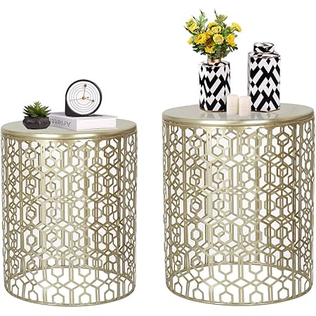 Amazon.com: Homebeez End Tables Set of 2, Gold Nesting Side Coffee ...