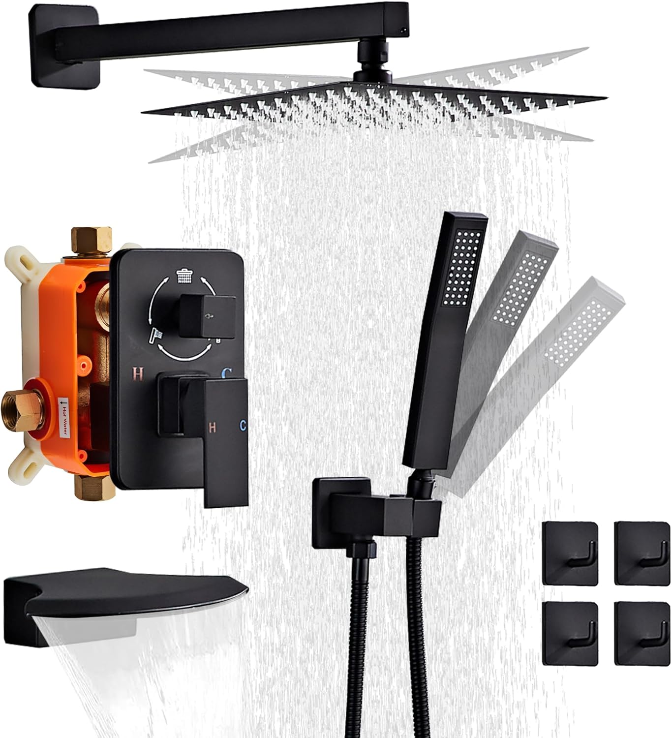 RTTWYYUU Matte Black Shower Faucet Set with Tub Spout 12 Inch, Rainfall ...