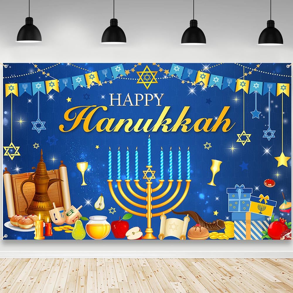 Amazon.com : AIBIIN Happy Hanukkah Backdrop Blue Lamps Jewish Chanukah ...