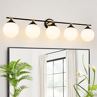 Rayogale Black Gold Bathroom Light Fixtures, ETL 5 Lights Vanity Lights ...