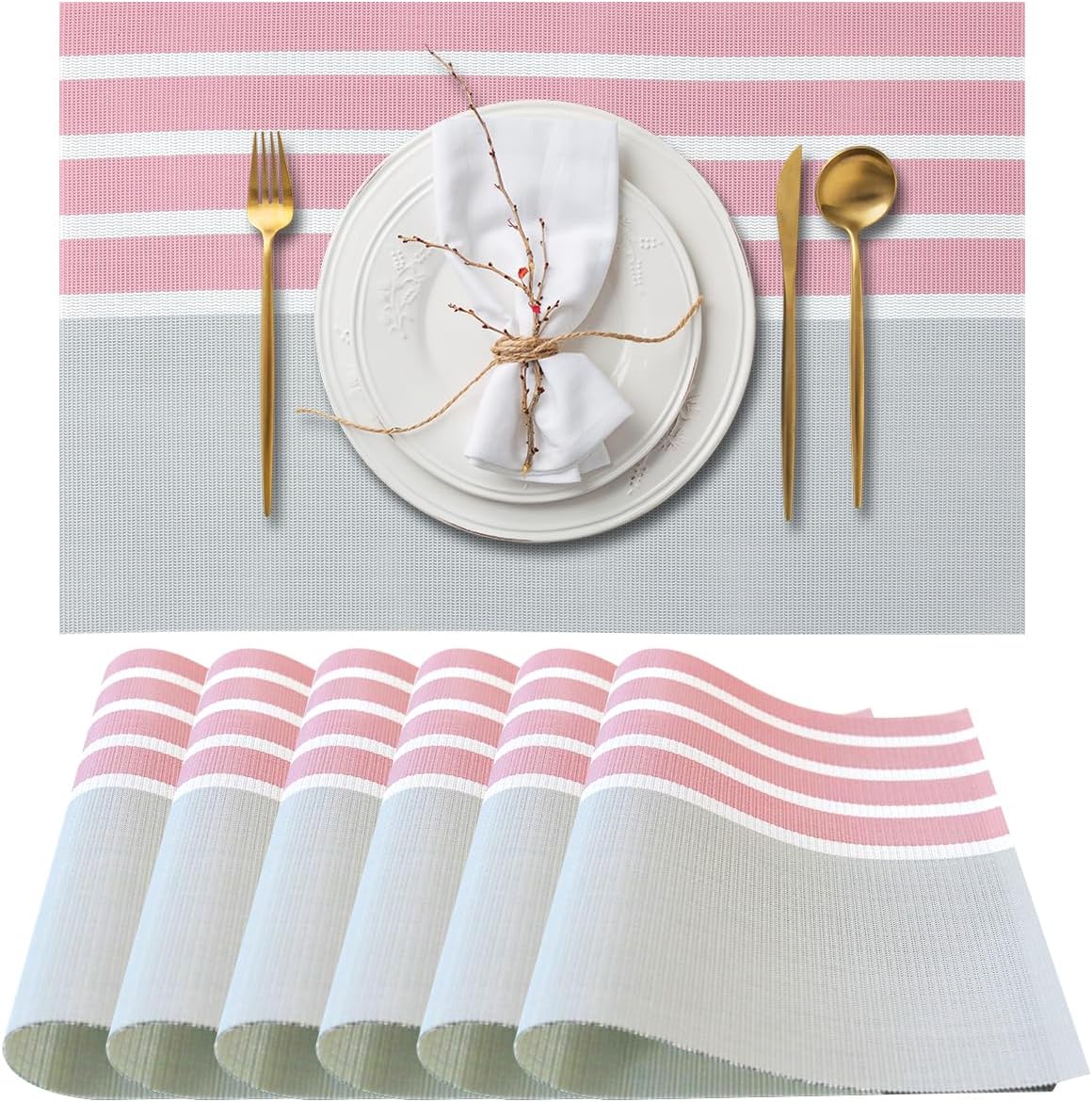Amazon.com: Casaido Table Placemat Vinyl,Placemats Set of 6 Washable ...