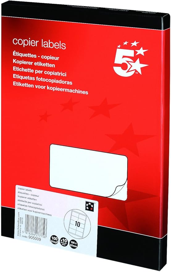 5 Star Labels Copier 10 per Sheet 105x57mm White [1000 Labels] : Amazon ...