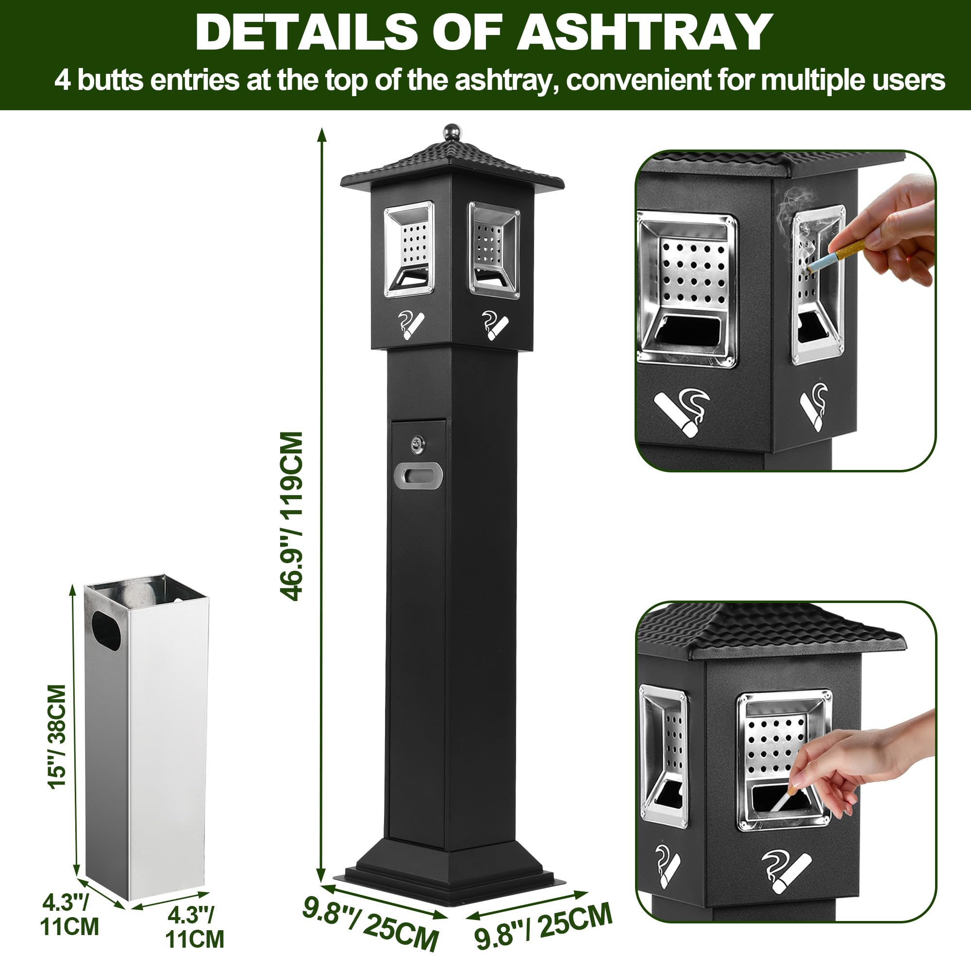 Snapklik.com : AIWFL 47" Height Outdoor Trash Receptacle, Commercial ...