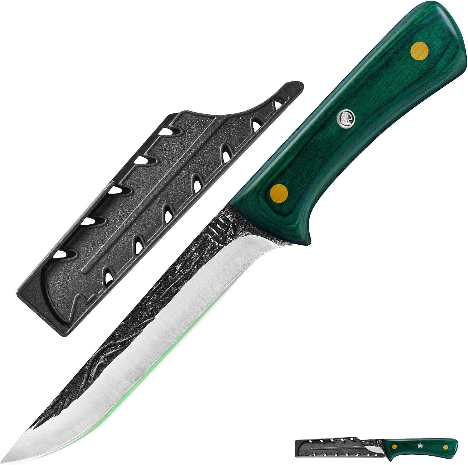 FULLHI Wood Handle Boning Knife with Case for Slicing and Boning Meat ...