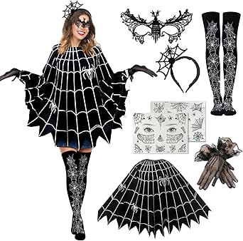 Amazon.com: FINASKASU Halloween Spider Web Costume Set,8 Pieces, Black ...