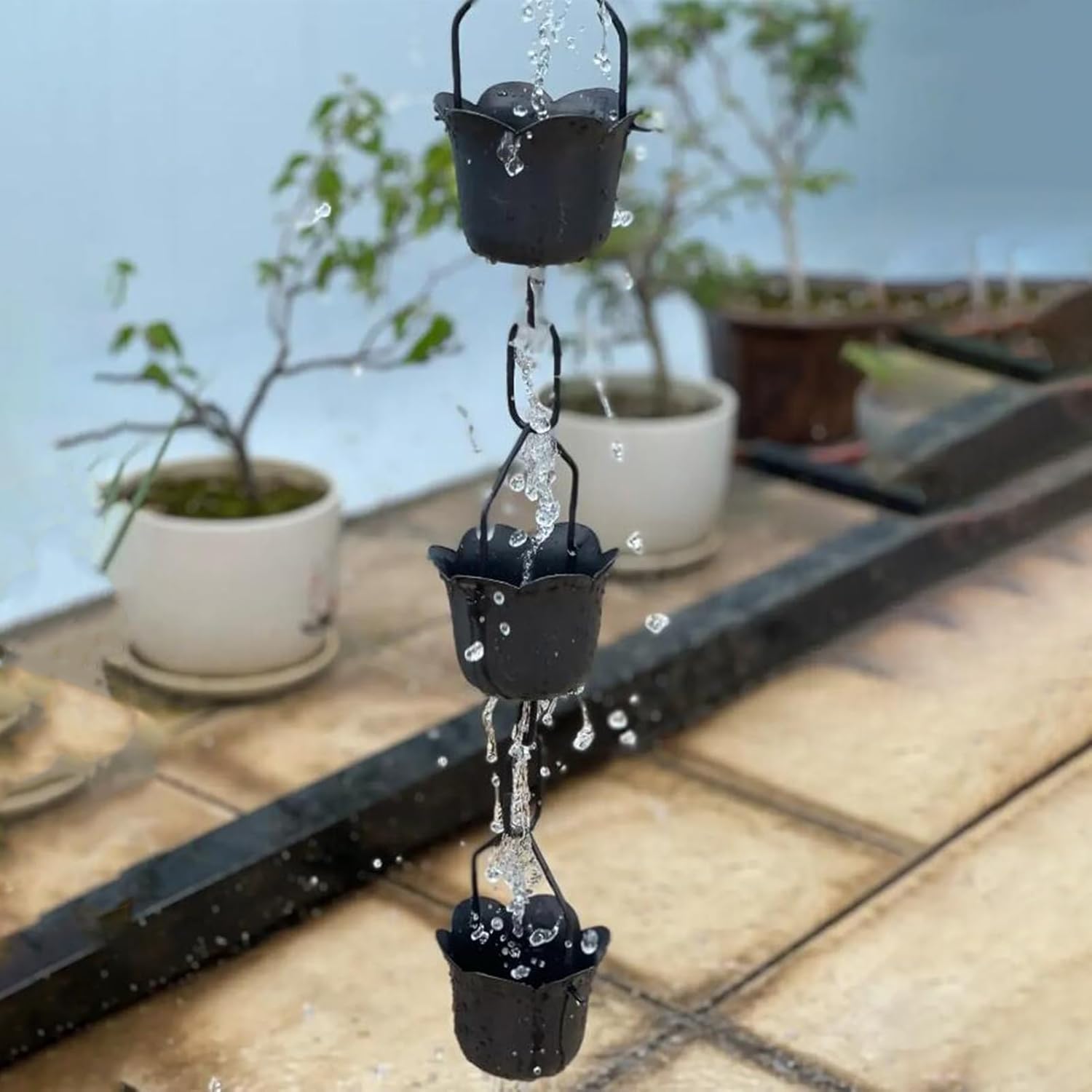 Eaves Drainage,Rain Chains,rain catcher, Japanese Yard Rain Guide Chains Decoration, Black ...