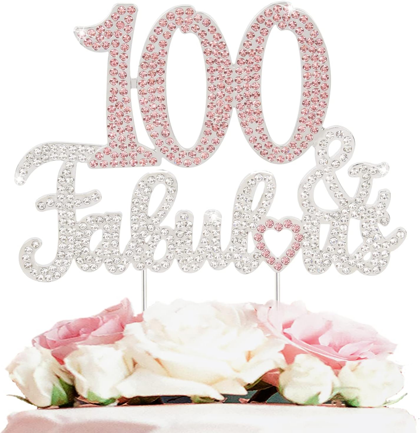 Amazon.com: LASKYER 100 & Fabulous Silver Pink Rhinestone Cake Topper ...