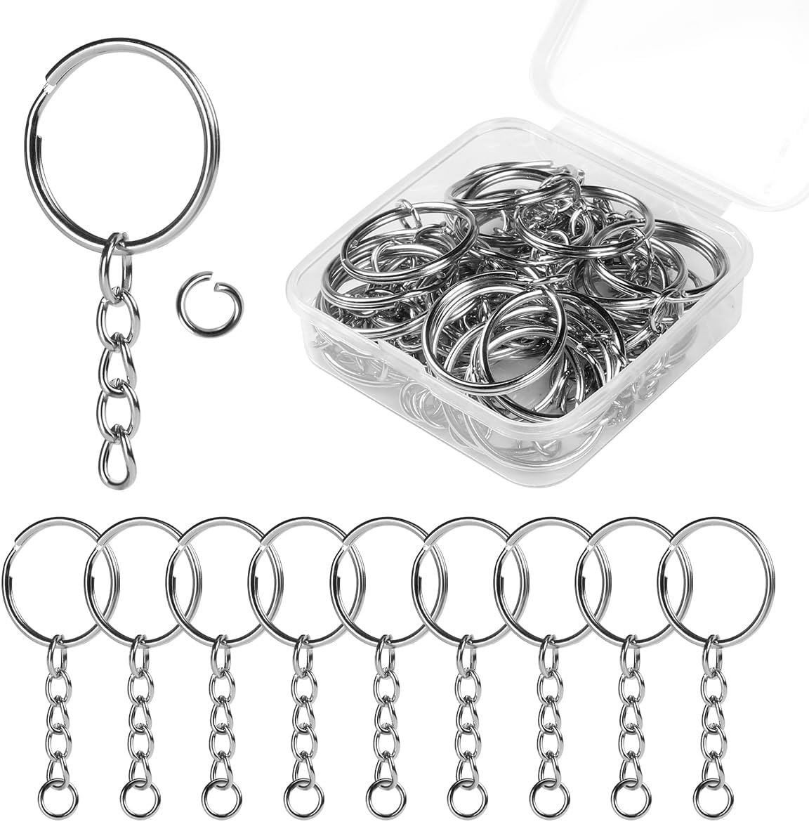 60Pcs Keyring Chain Keychain Accessories Key Ring Hoop 30pcs 1 Inch ...