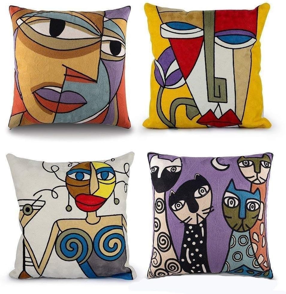 Amazon.com: Liusujuan Embroidery Cotton Picasso Design Throw Pillow ...