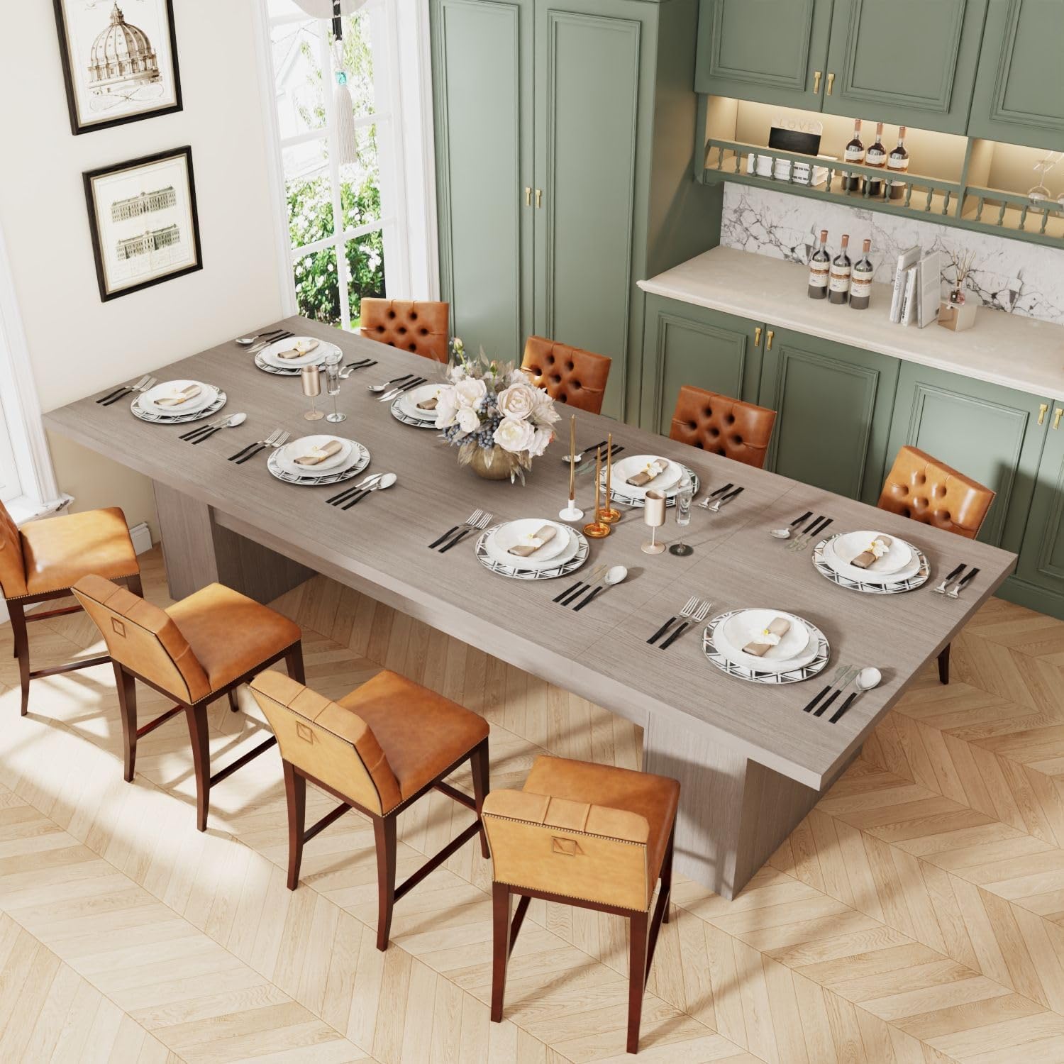 Amazon.com - MOUMON Kitchen Dining Table for 8-10, 130 inch Wood ...