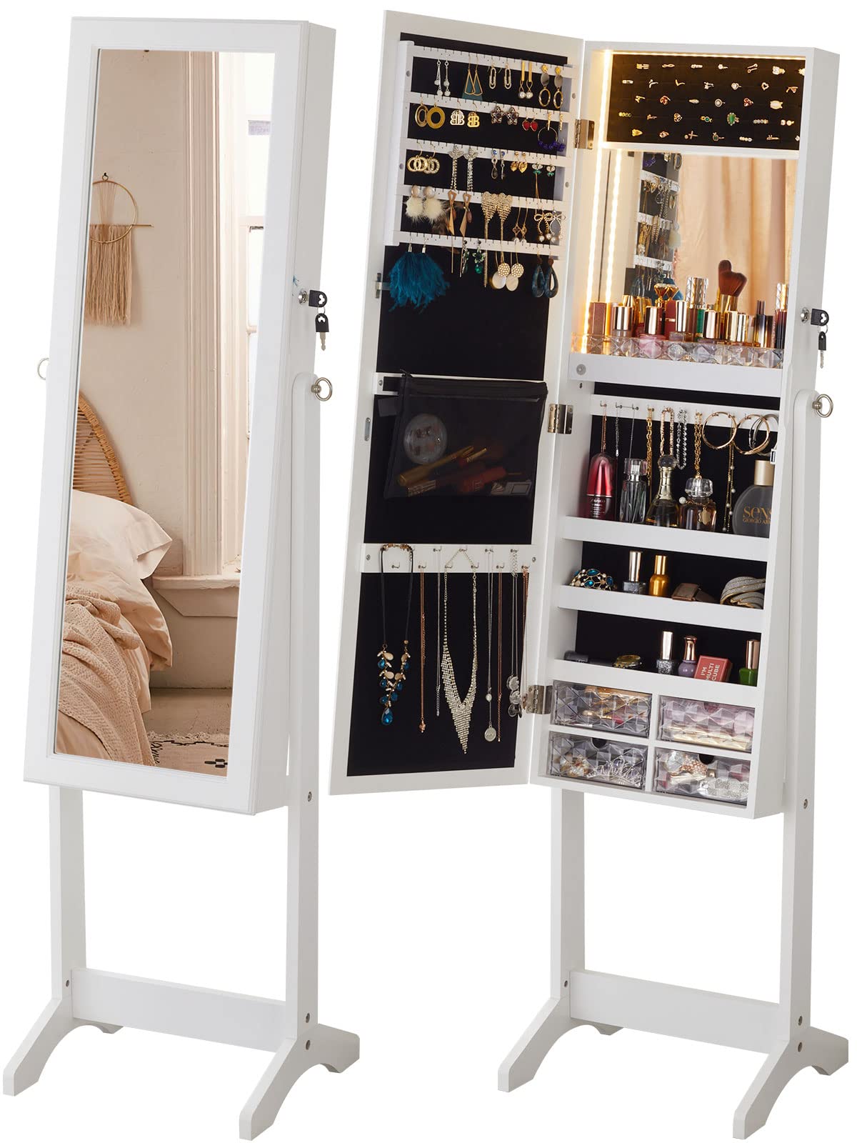 Amazon.com: LUXFURNI LED Mirror Jewelry Cabinet Armoire, Freestanding ...