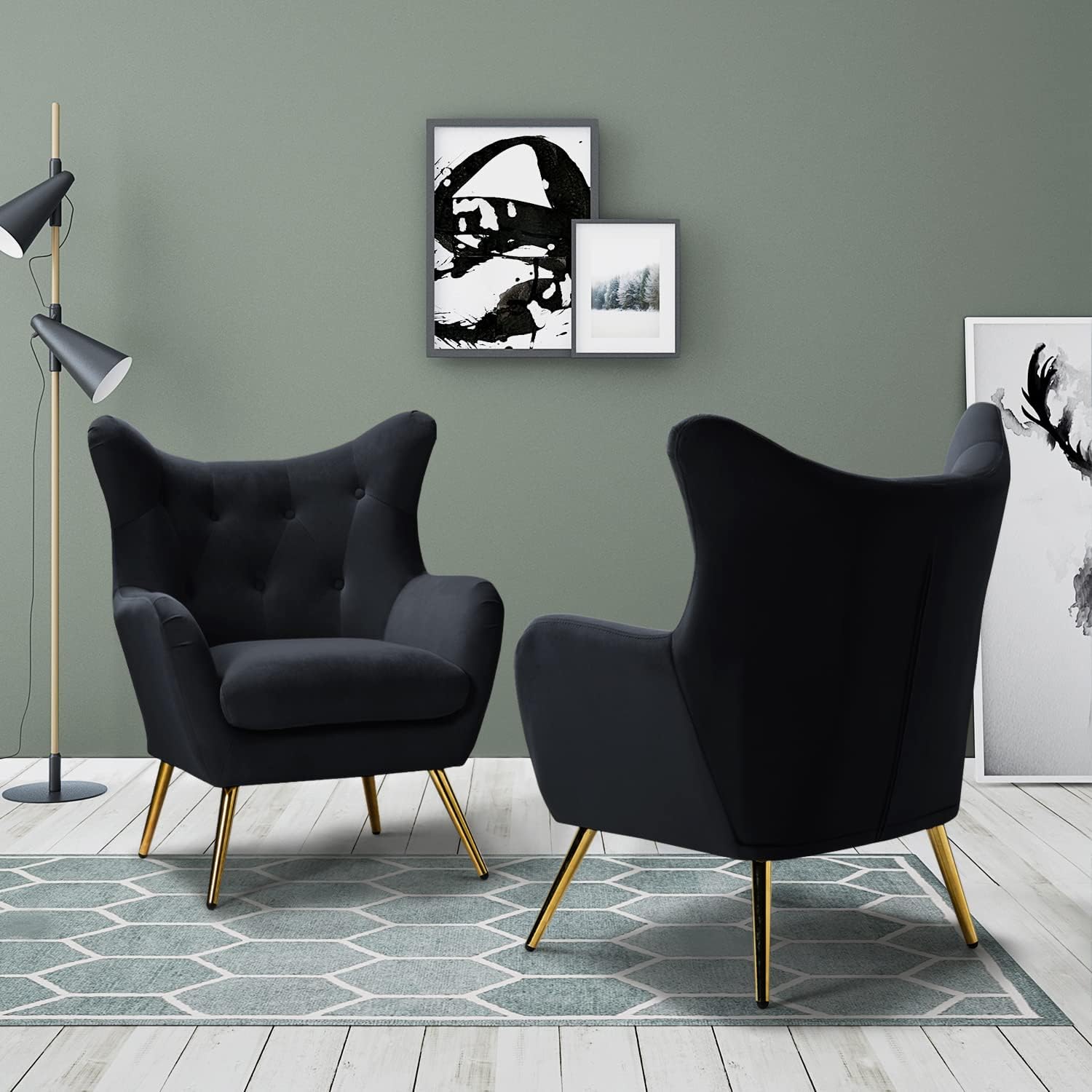 Amazon.com: HULALA HOME Velvet Accent Chair Set of 2, Modern Wingback ...