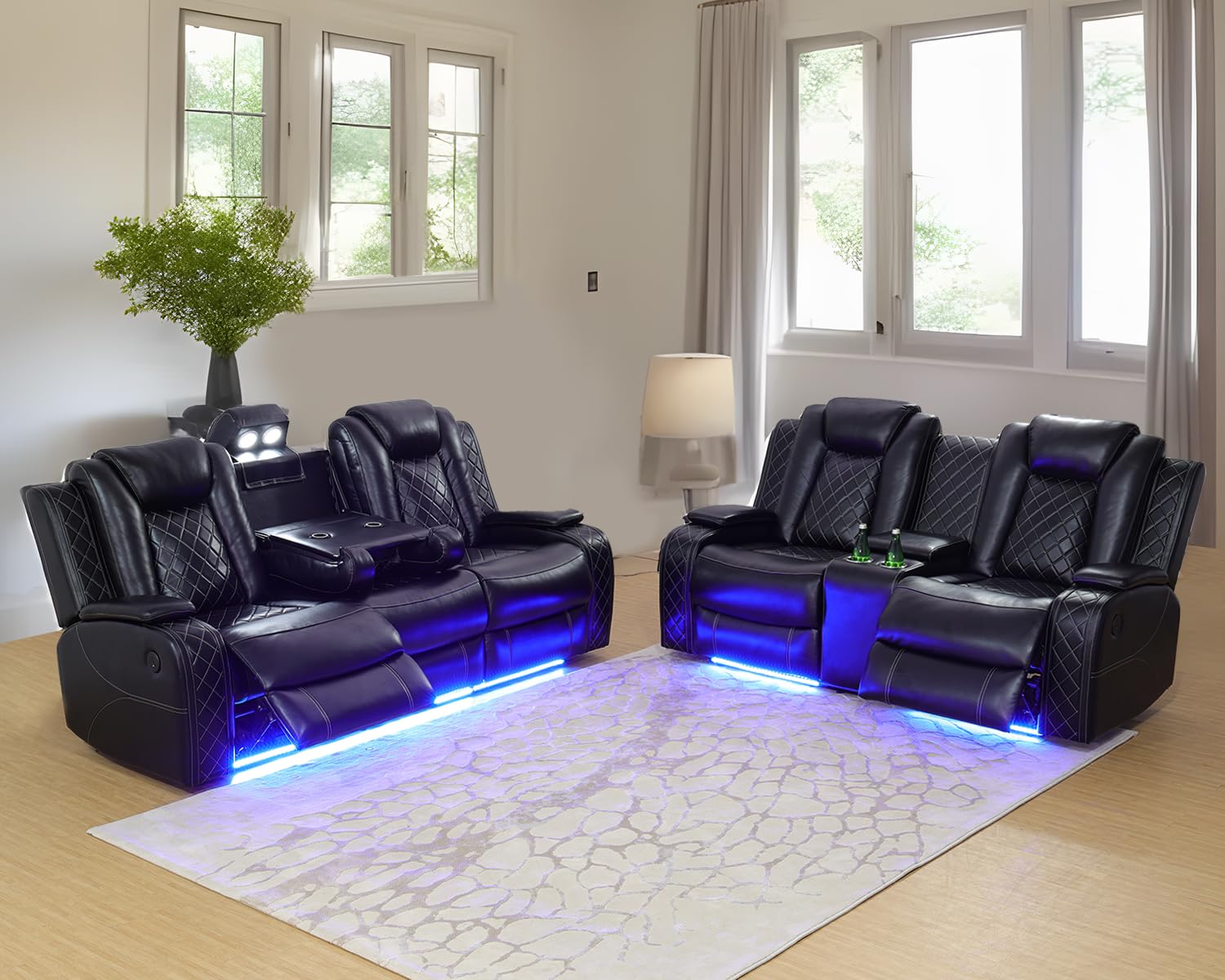 Amazon.com: Plithzy Leather Power Recliner Sofa Set with LED, Living ...