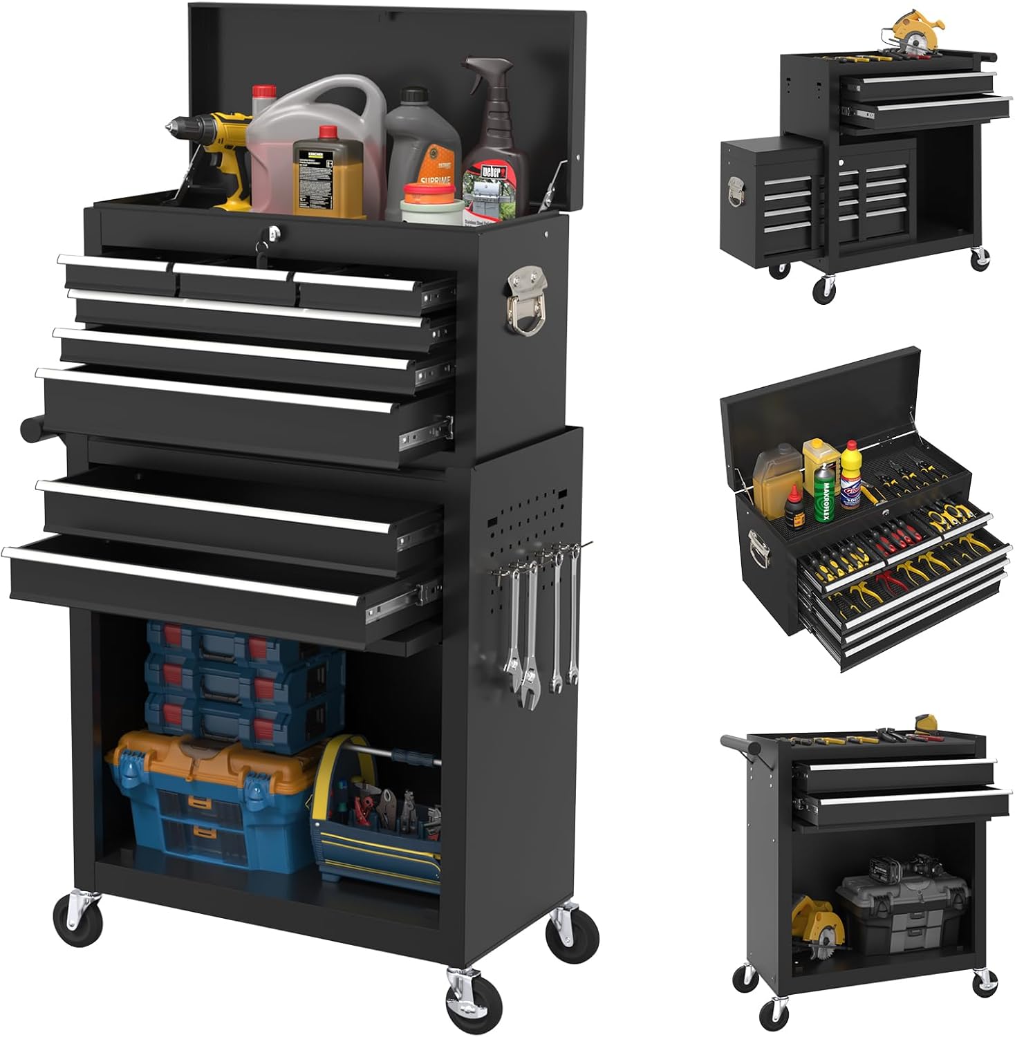 8 Drawers Rolling Tool Chest, Detachable Organized Tool Chest with ...