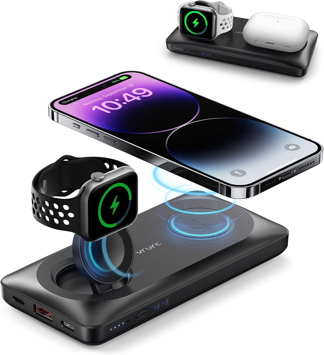 VRURC Magnetic Wireless Charger, 10000mAh Power Bank, 3 in 1 Portable ...