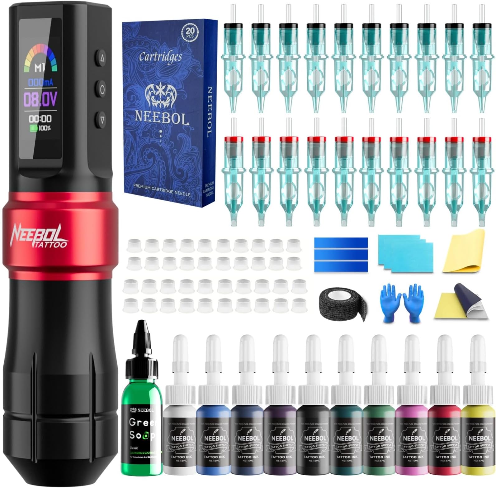 Amazon.com: Neebol Wireless Tattoo Gun Kit, Rotary Tattoo Pen with 6h ...
