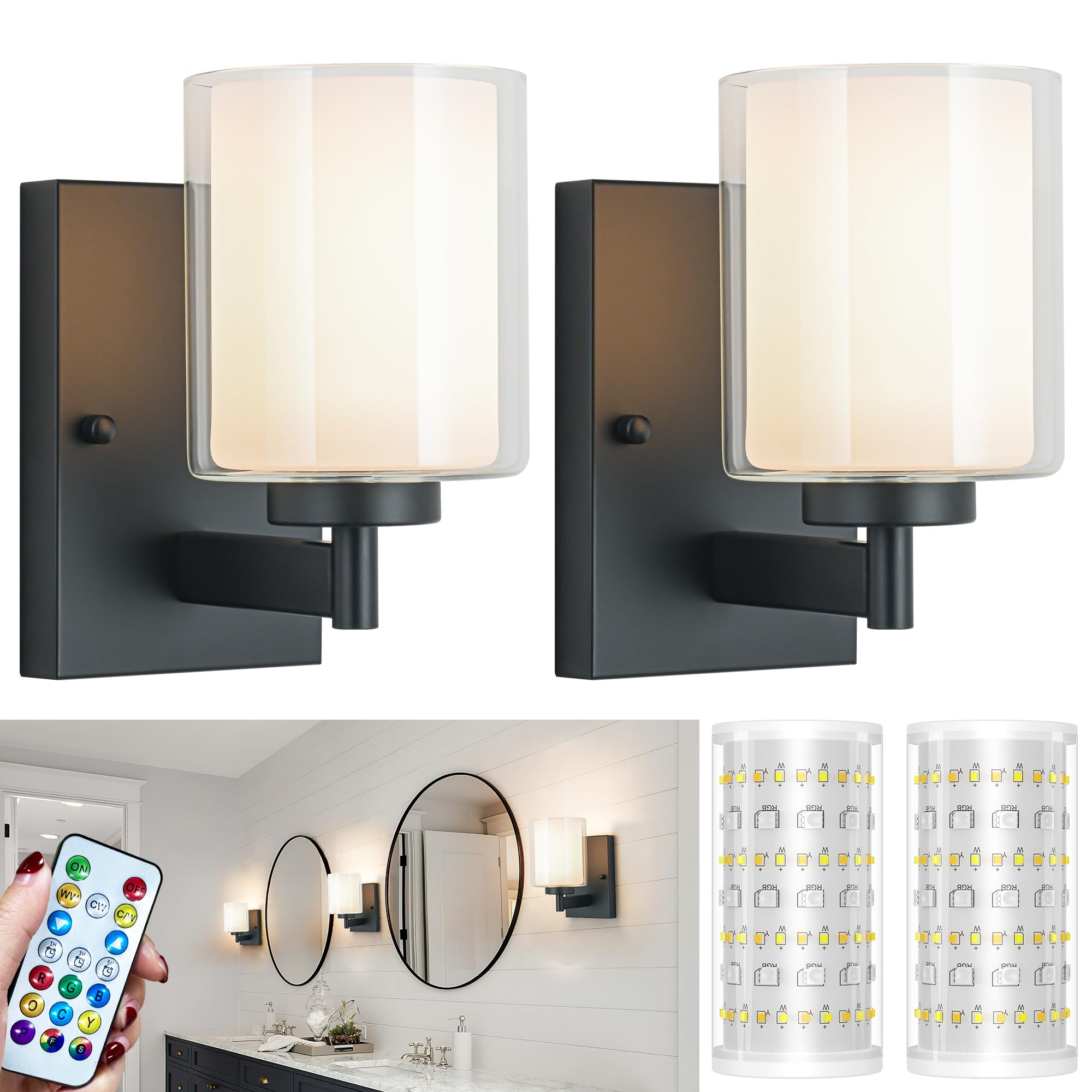 Battery Operated Wall Sconce Set Of 2, 10000mAh Wireless Rechargeable ...