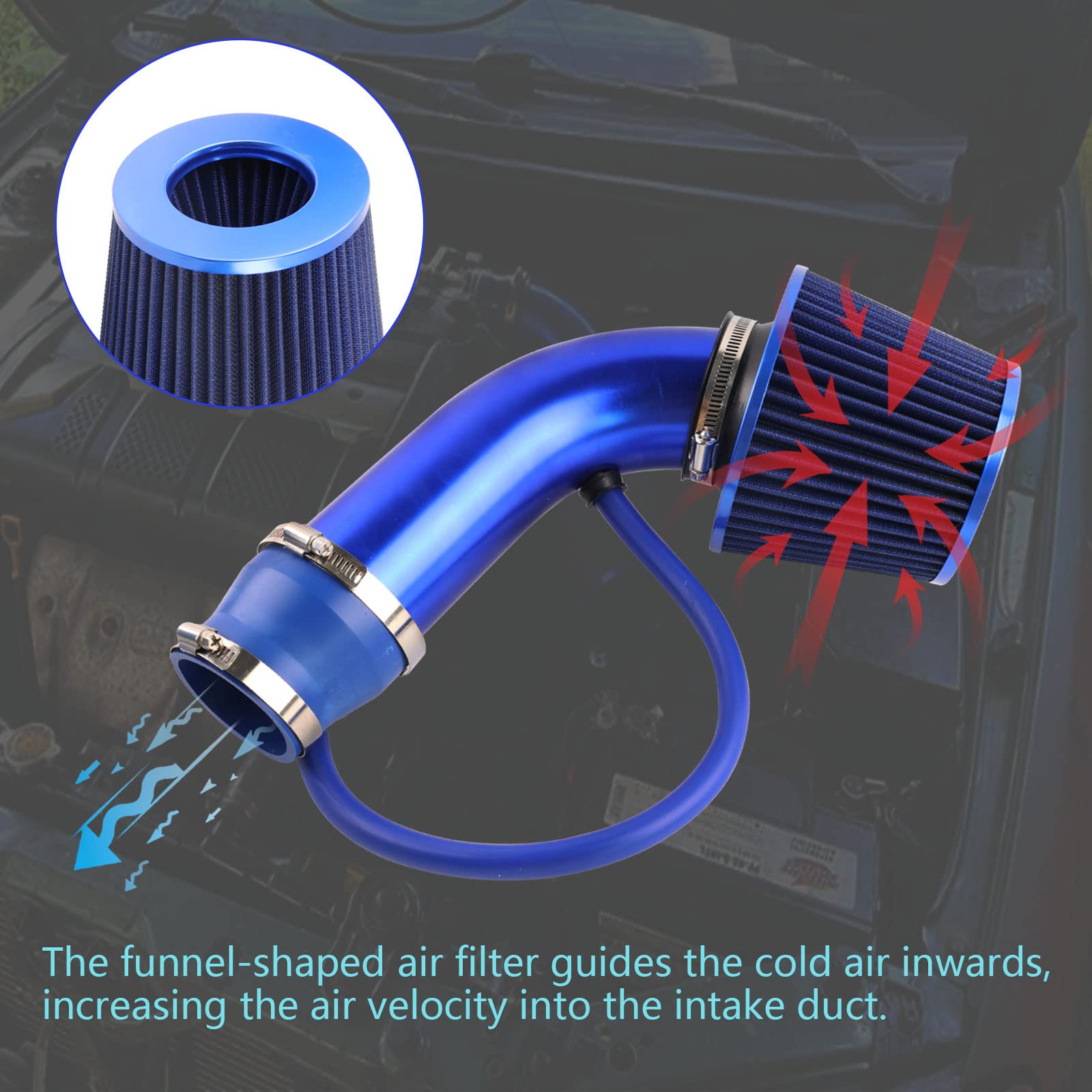 BAGARAATAN 3" Universal Car Cool Air Intake Kit Aluminum Automotive ...