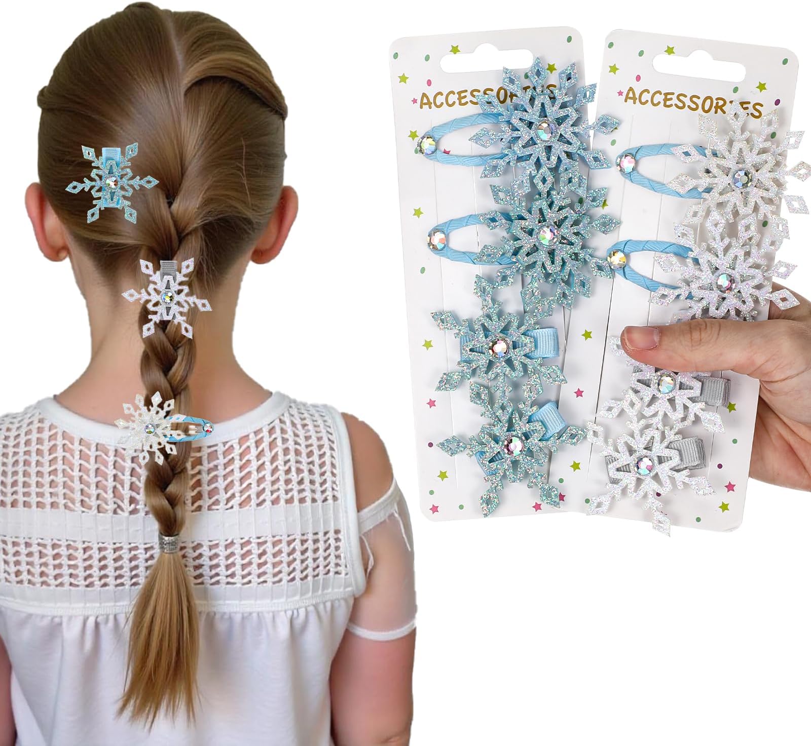 Amazon.com : JJUNW 8 PCS Snowflake Hair Clip, Blue White Christmas Hair ...