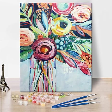 Amazon.com: Paint by Numbers Flowers Framed, Abstract Paint by Number ...