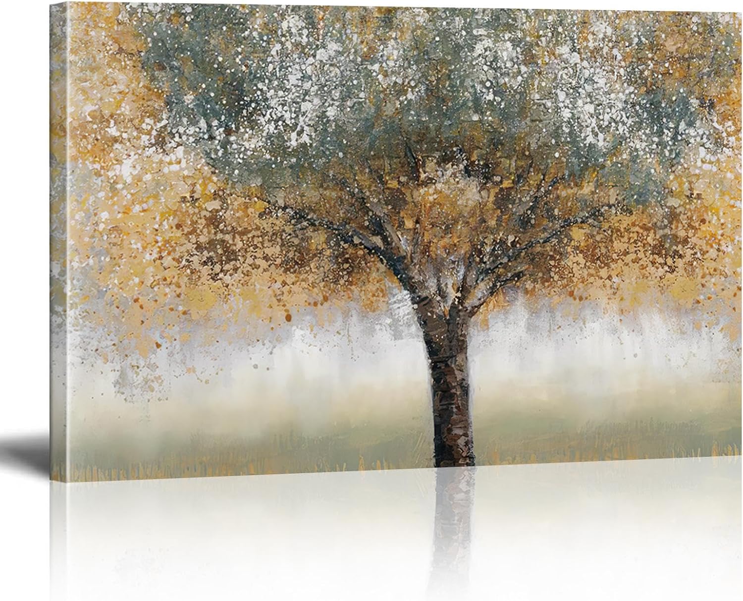 Amazon.com: Tree Wall Art Framed- Brown Trees with Yellow Leaves ...