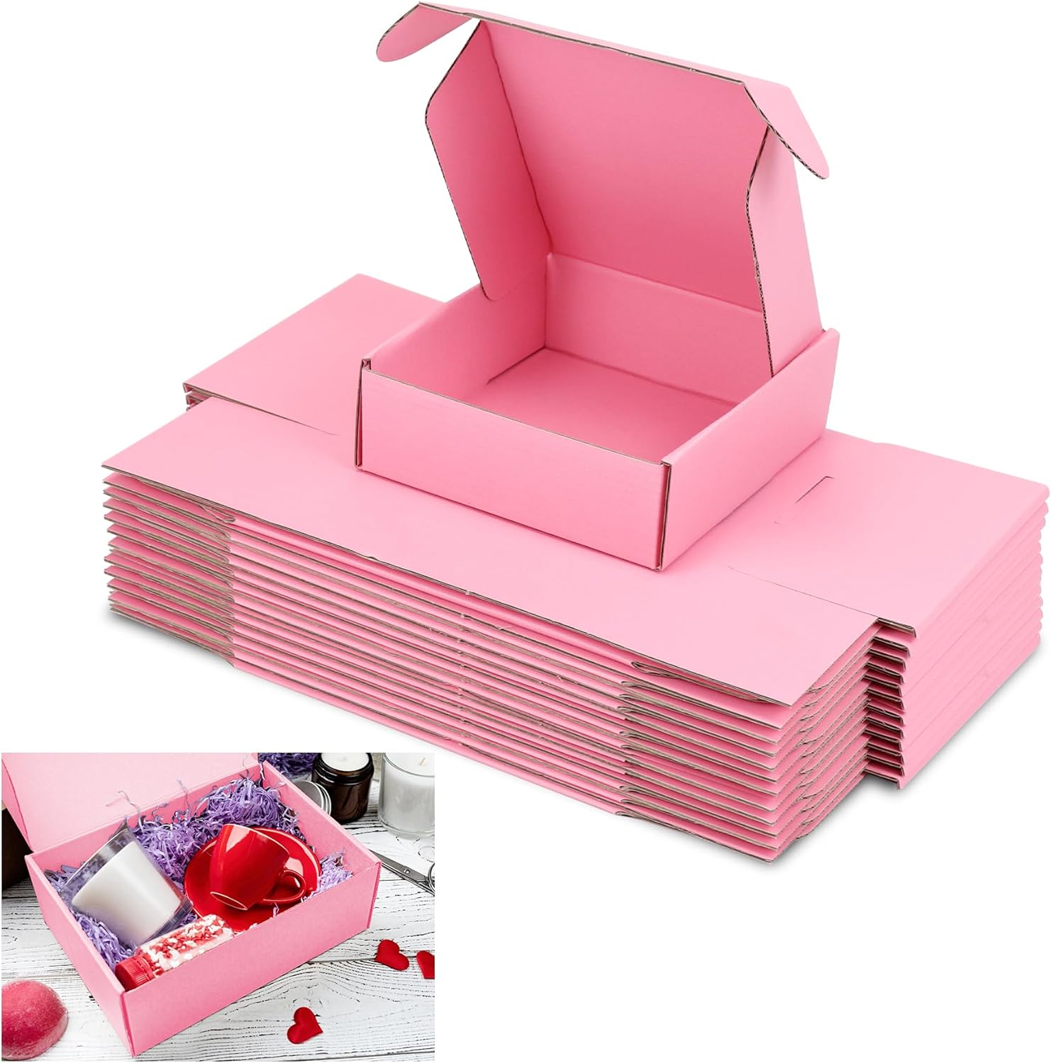 Memrita Small Shipping Boxes 15 x 15 x 5 cm(6” x 6” x 2”),Pink ...