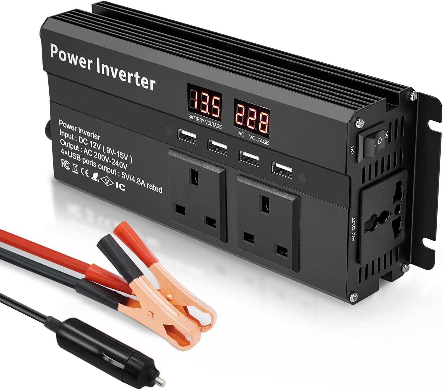 LVYUAN Power Inverter 2000W DC 12V to 240V AC Car Converter with 4 USB ...