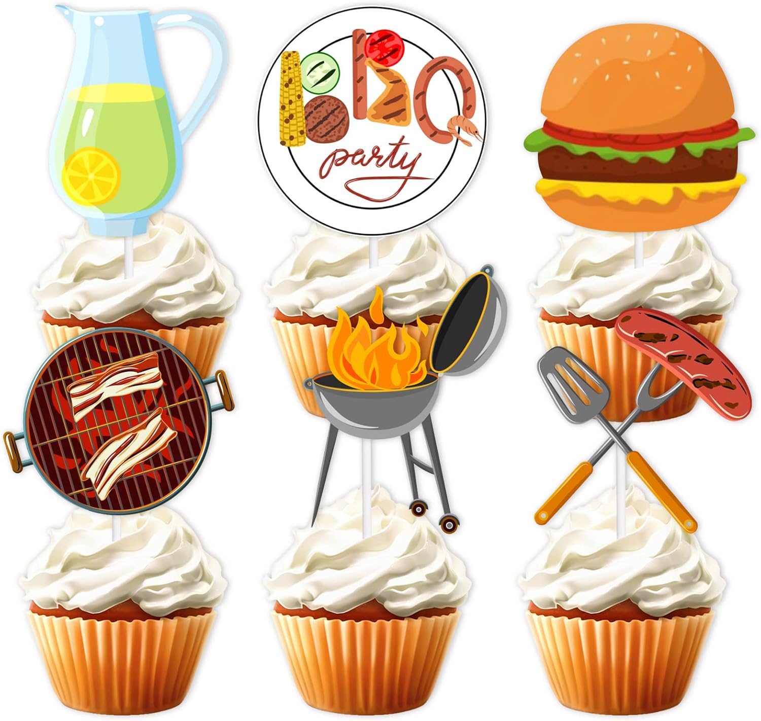 Amazon.com: BBQ Dessert Cupcake Topper Cooking Outdoor Kebabs Theme ...