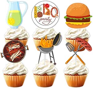 Amazon.com: BBQ Dessert Cupcake Topper Cooking Outdoor Kebabs Theme ...