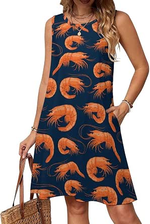 Amazon.com: CSEMEIE Shrimp Pattern Sea Food Dress for Women Sleeveless ...