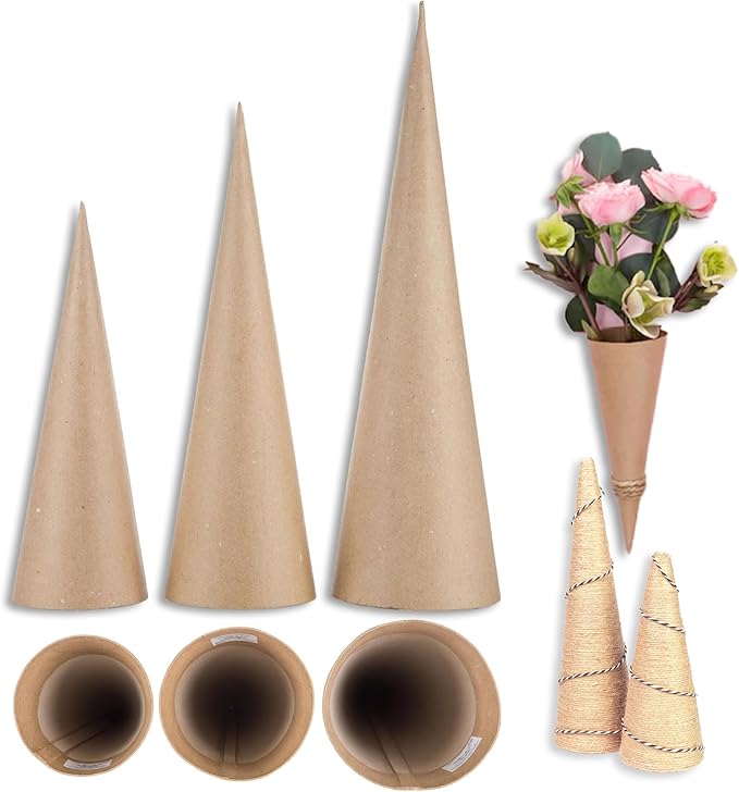 Amazon.com: Paper Mache Cones (Set Of 3) - Brown Craft Cones in ...