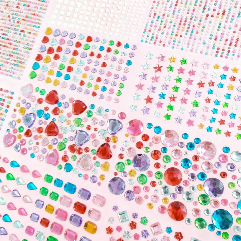 Amazon.com: 2742 PCS Gem Stickers, Round, Square, Star, and Heart ...