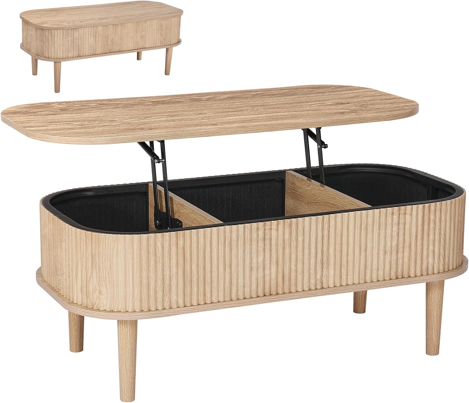 Amazon.com: VEVOR Fluted Lift Top Coffee Table, Oval Wood Coffee Table ...
